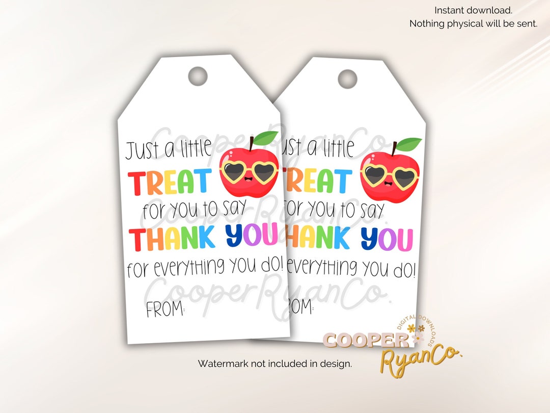 Teacher Thank You Gift Tag, Teacher End Year Gift, Teacher Appreciation ...