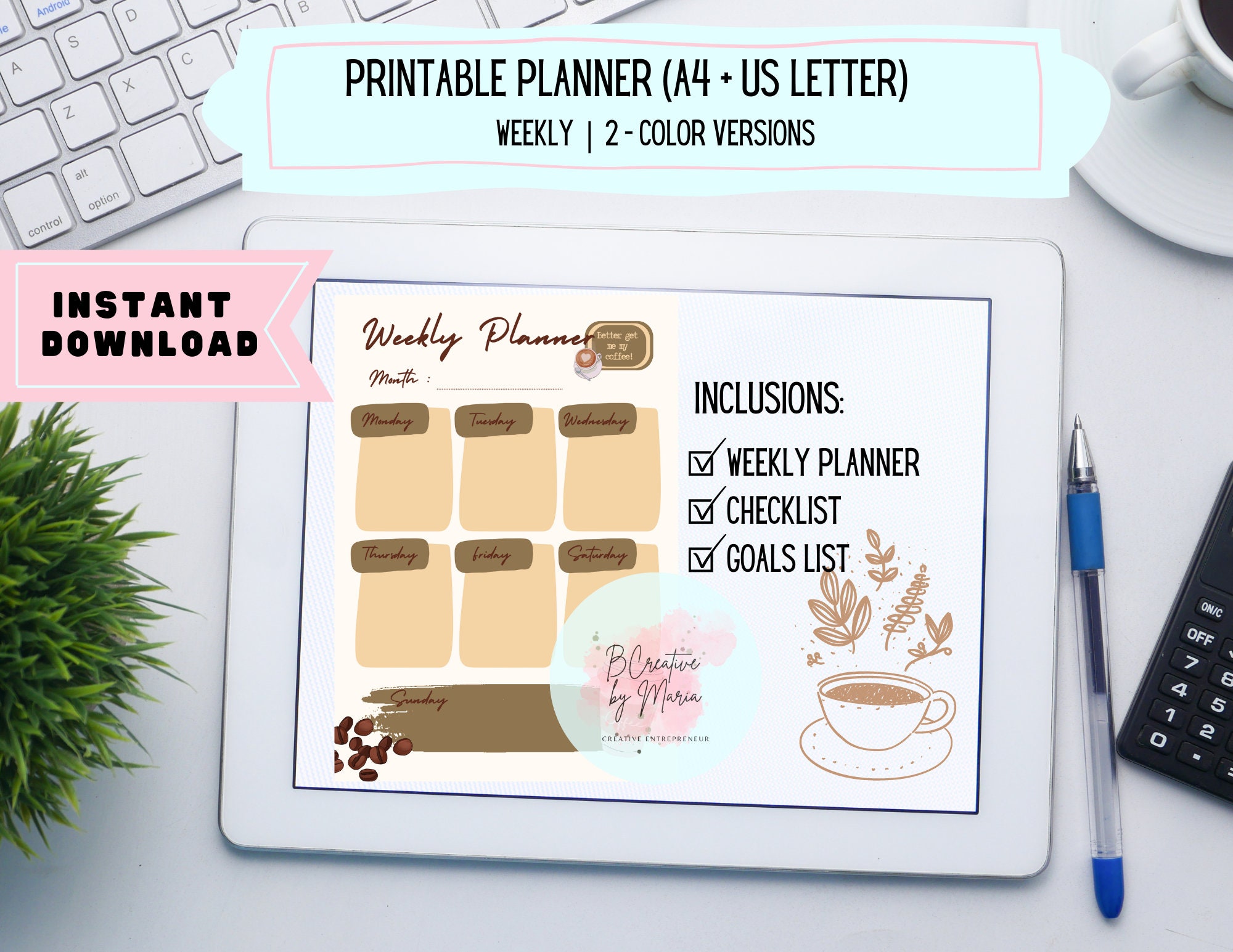 Coffee-themed Weekly Planner Plus Checklist and Goals Planner - Etsy