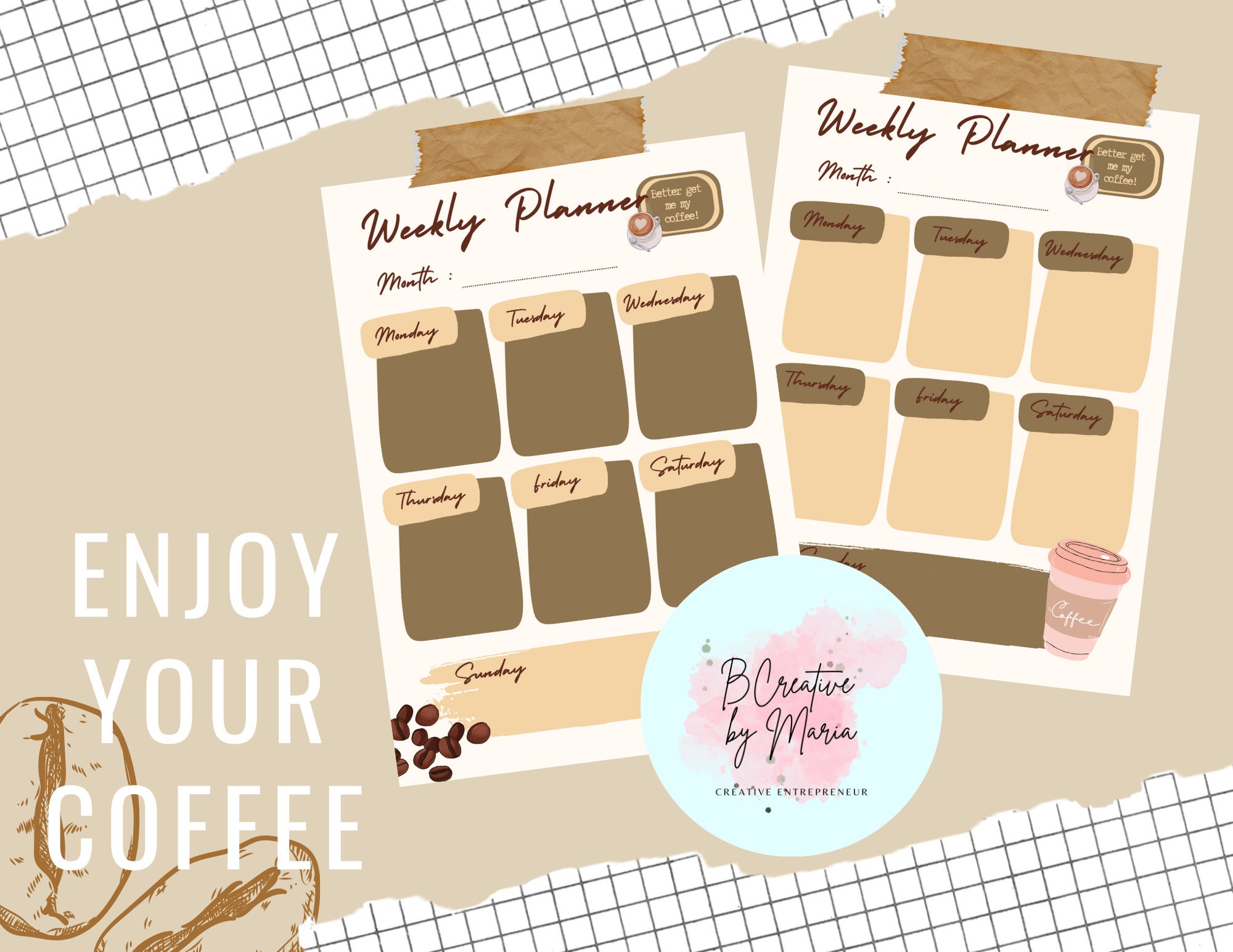 Coffee-themed Weekly Planner Plus Checklist and Goals Planner - Etsy