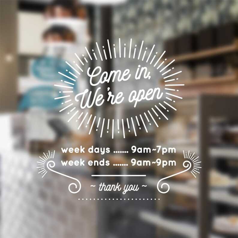 STOREFRONT CUSTOM DECALS, Any Size, Colors, Shape. Sale Sing, Hours ...