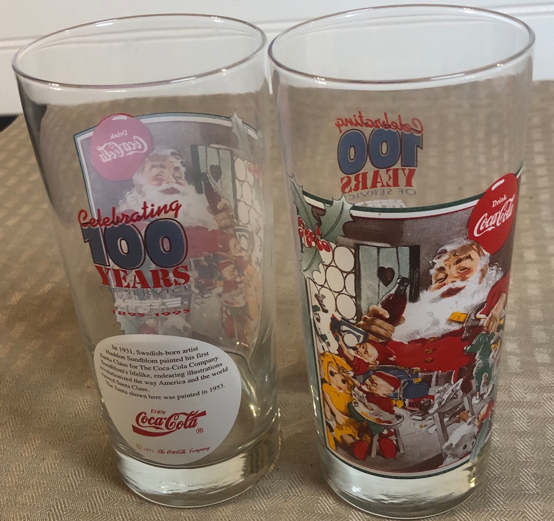 Vtg Santa Clause Holiday Coca Cola Set of 2 Drinking Glass - Etsy