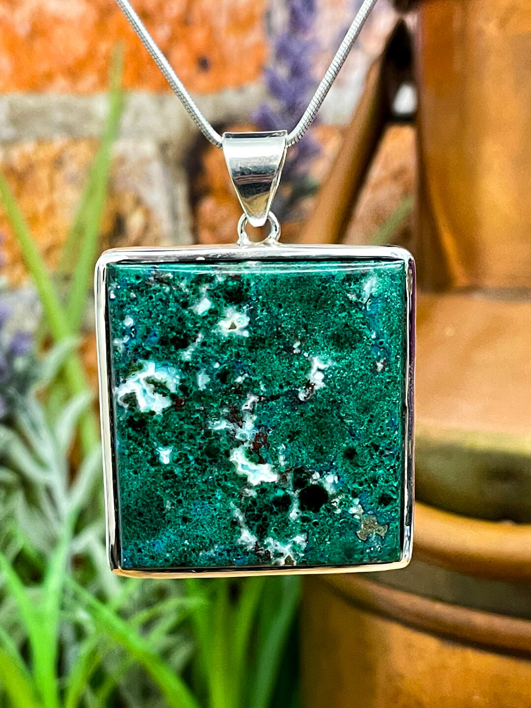 Elegant Green Azurite Pendant Set in 925 Sterling Silver With British ...
