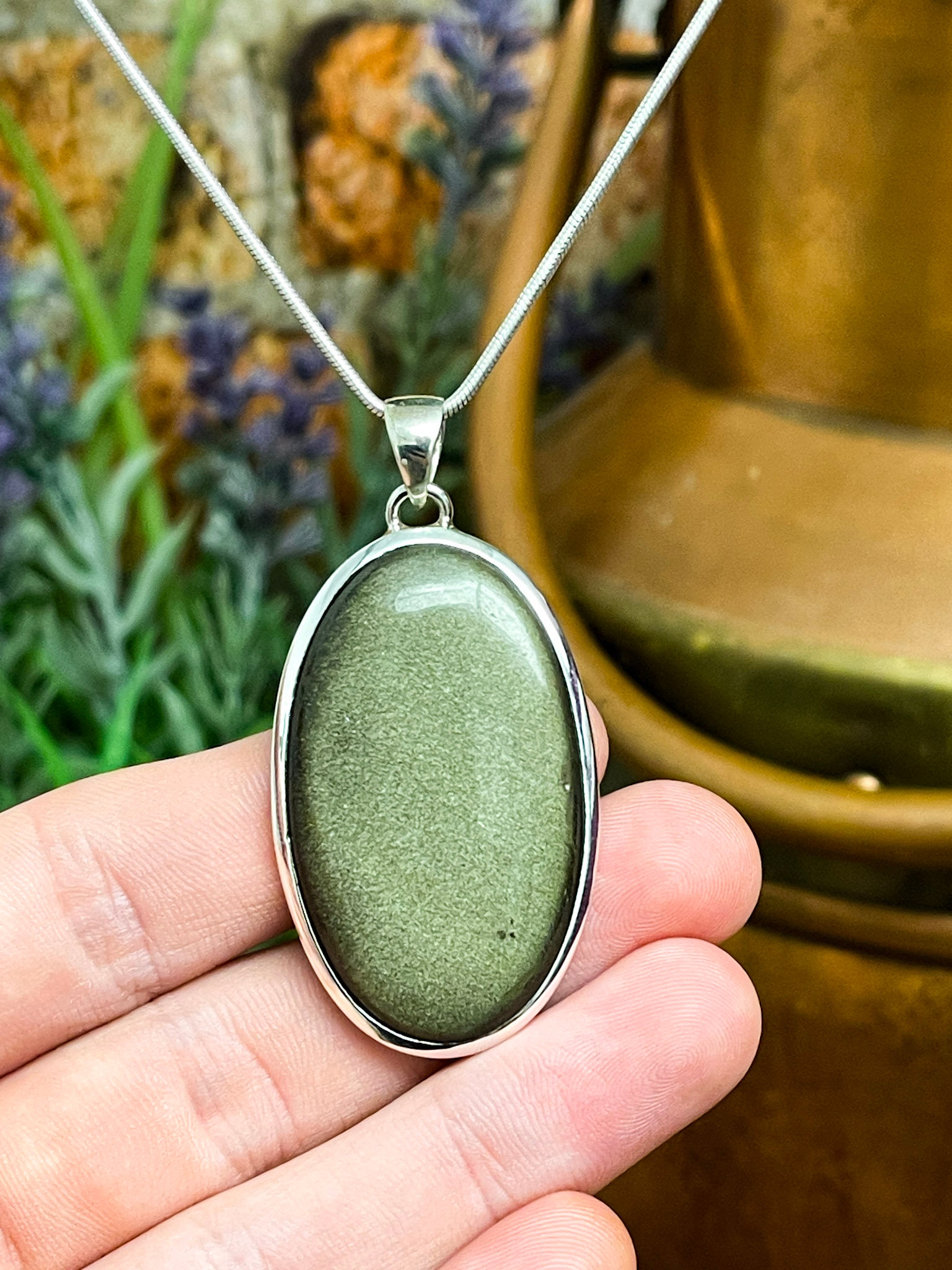 Gold Sheen Obsidian Pendant in 925 Sterling Silver With British ...