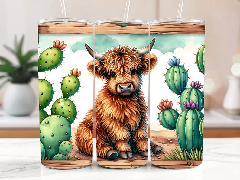Highland Cow Cactus Tumbler Wrap: Boho Western Design (digital Download ...