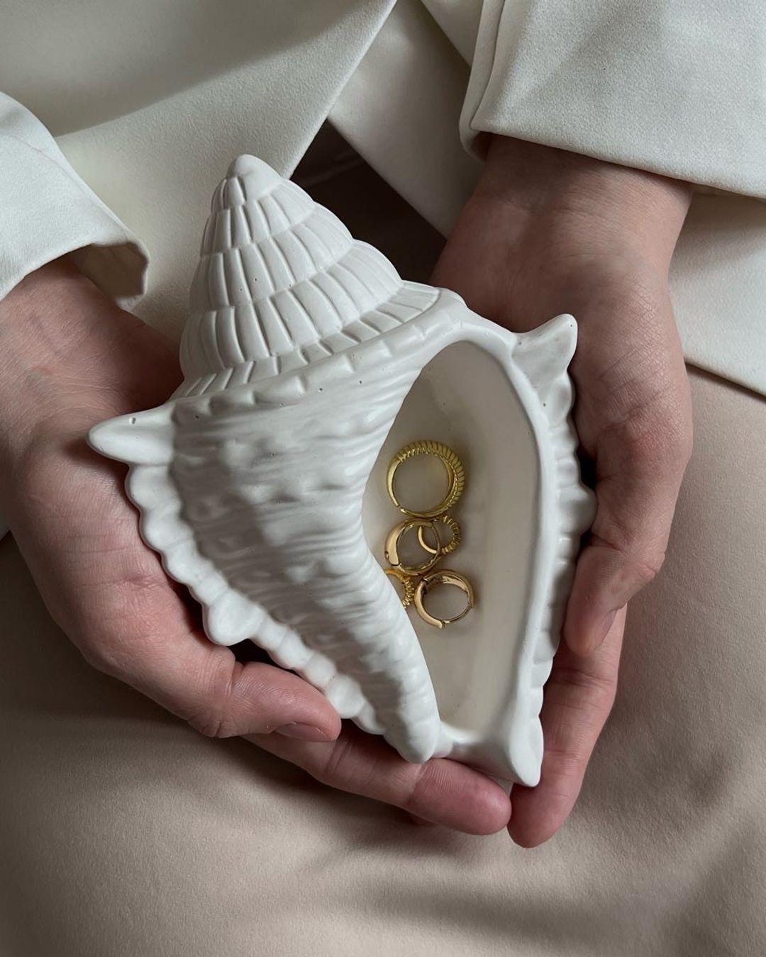 Concrete Seashell Bowl Jewelry Organizer Neutral Coastal Home Decor ...