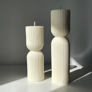 Ribbed Pillar Candle Set for New Home Gift Hourglass Shaped Scented ...