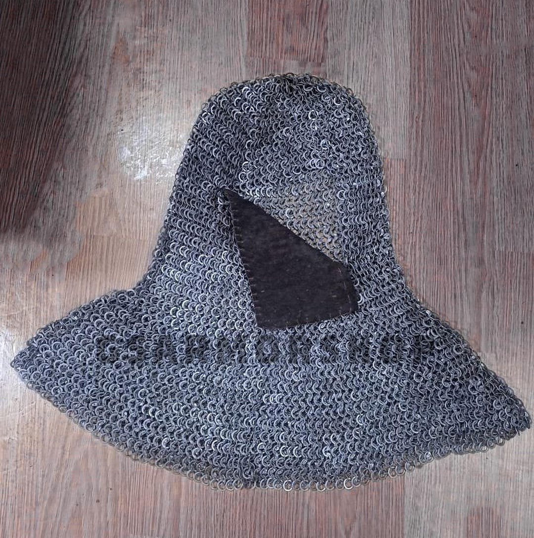 Chainmail Coif, 9MM Flat Riveted With Washer Coif for Medieval and Larp ...