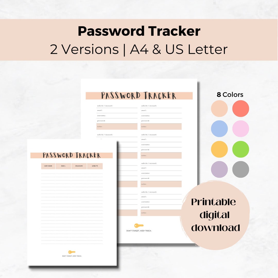 Printable Password Tracker Password List, Password Organizer, Printable ...