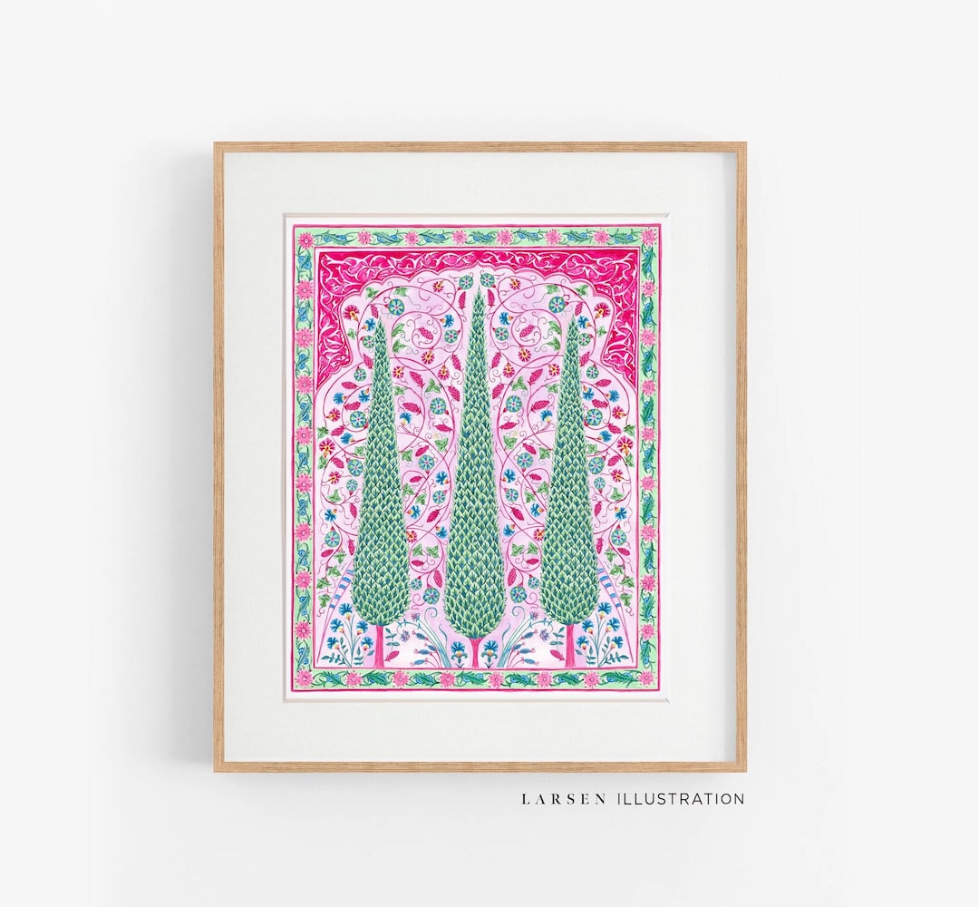 Three Cypress Trees - Pink | Turkish Persian Islamic | Tile Mosaic ...