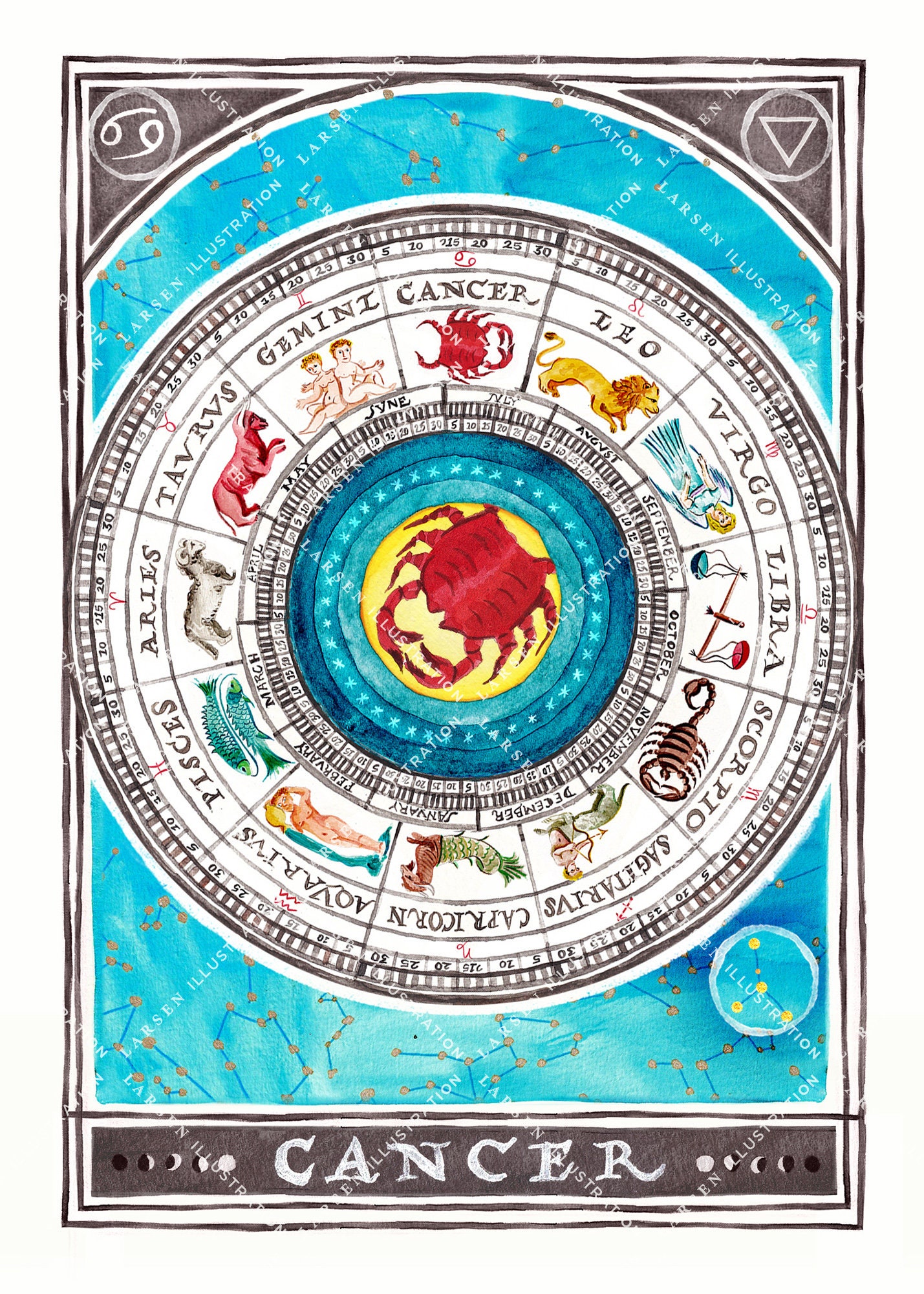 CANCER Celestial Zodiac Calendar | Art Print of Original Painting ...
