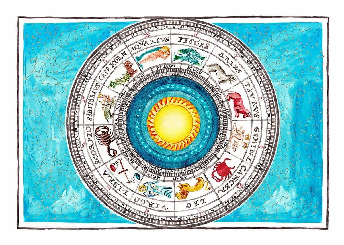 Celestial Zodiac Calendar | Art Print of Original Painting | Astrology ...