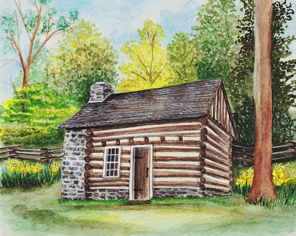 Colonial Log Cabin Lawrence Cabin Art Print of Original - Etsy