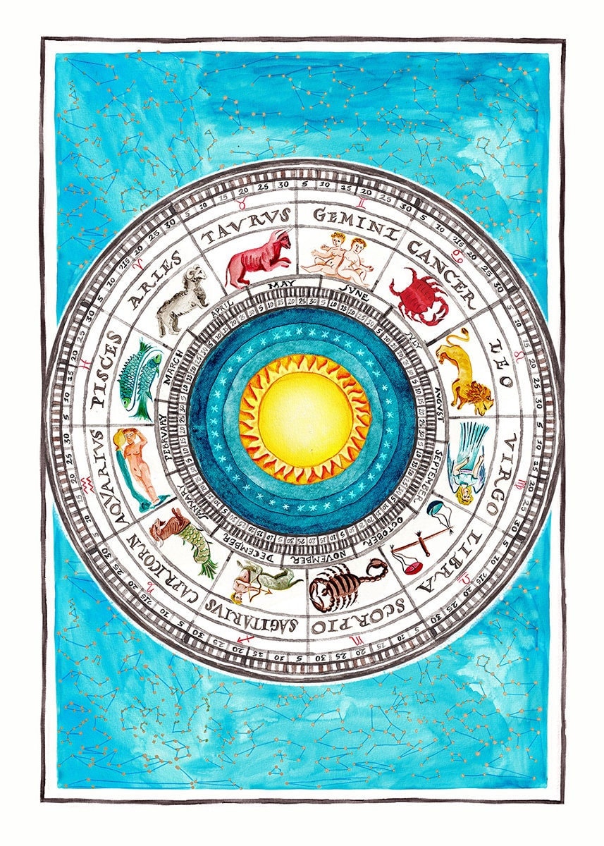 Celestial Zodiac Calendar | Art Print of Original Painting | Astrology ...