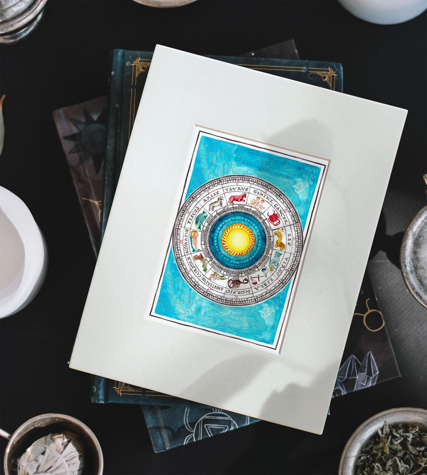 Celestial Zodiac Calendar | Art Print of Original Painting | Astrology ...