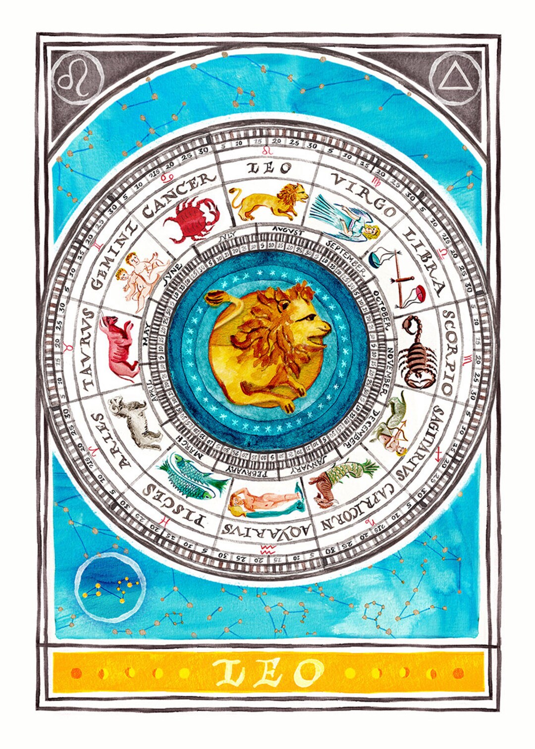 LEO Celestial Zodiac Calendar | Art Print of Original Painting ...