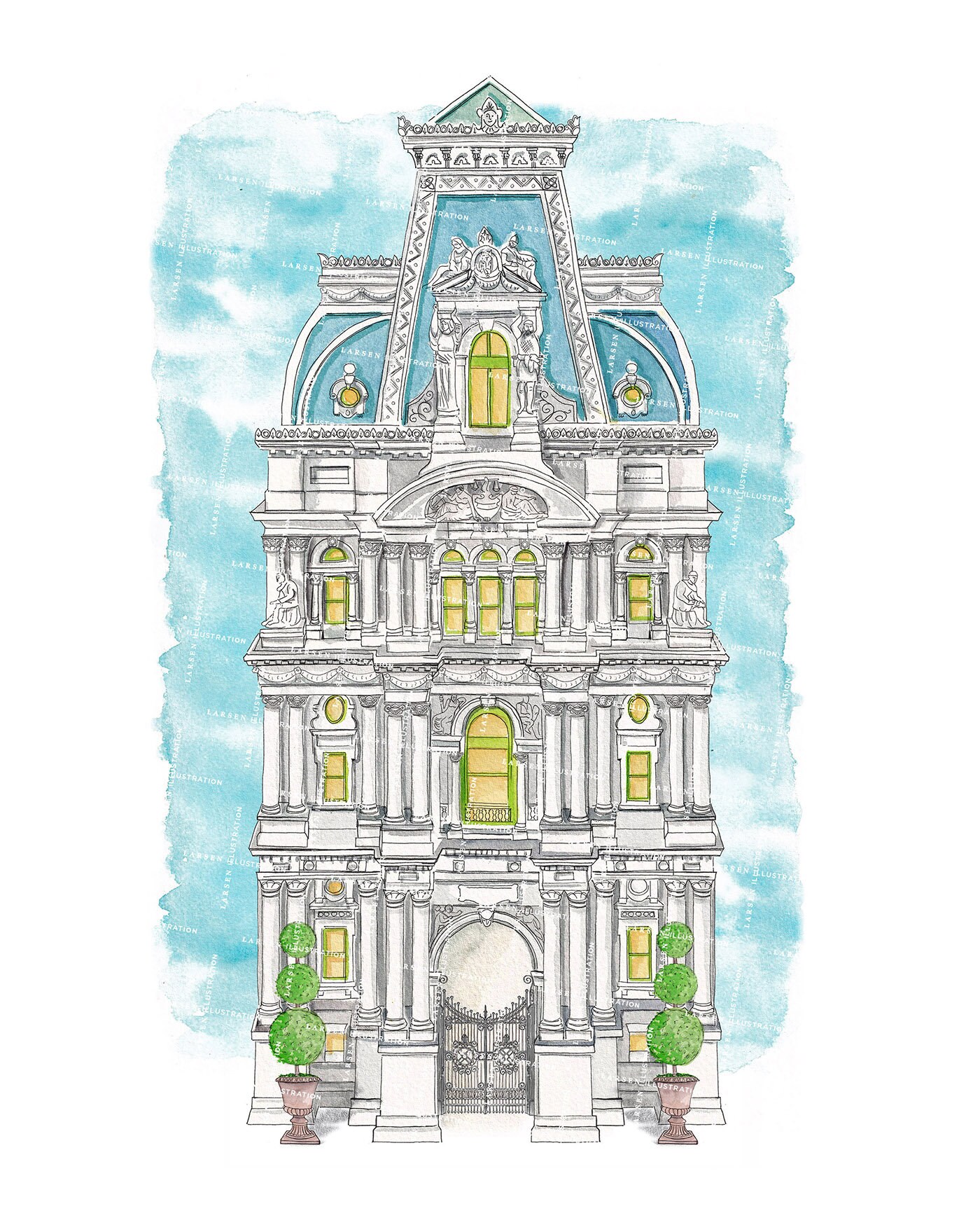 Philadelphia City Hall | Art Print of Original Painting | Gouache ...