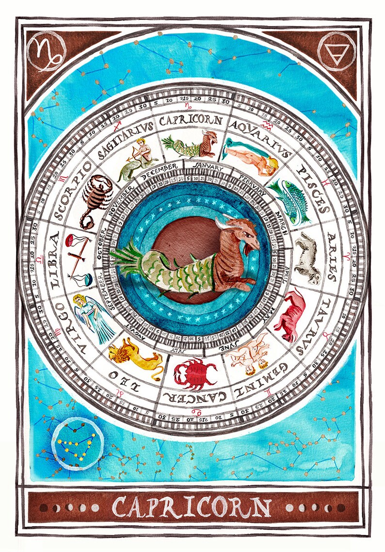 Capricorn Celestial Zodiac Calendar | Art Print of Original Painting ...