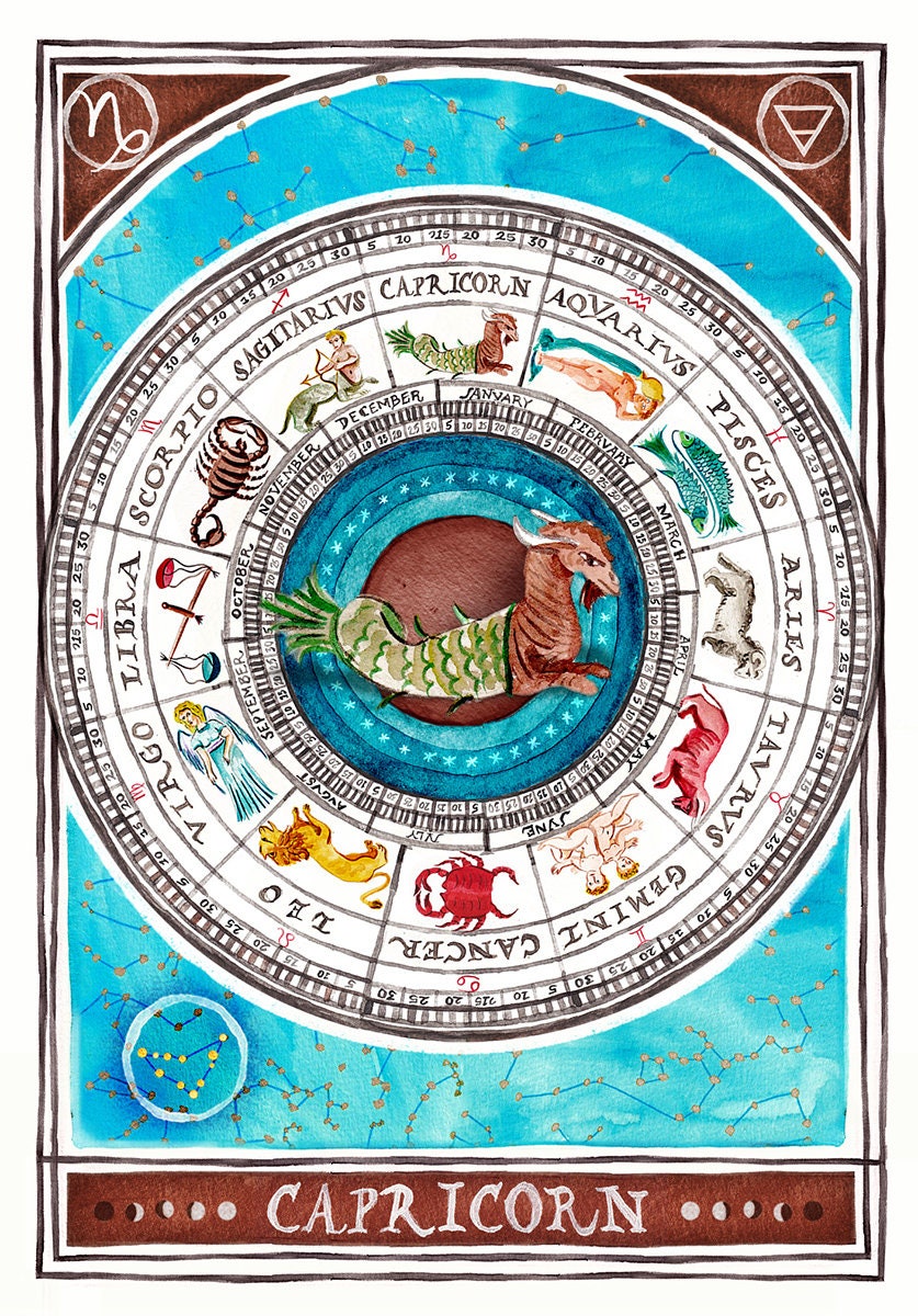 Capricorn Celestial Zodiac Calendar | Art Print of Original Painting ...