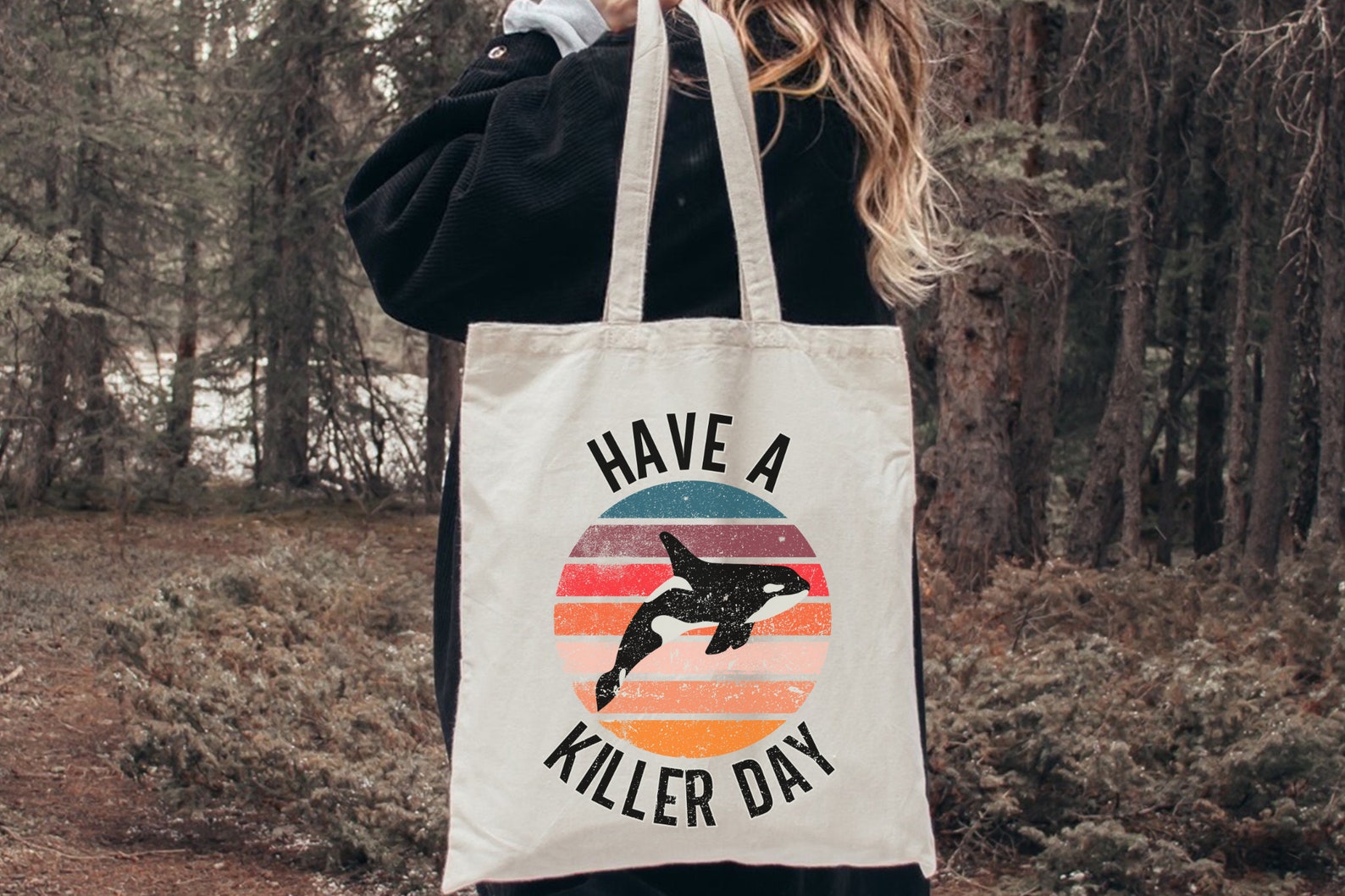 Have A Killer Day Canvas Tote Bag, Cute Orca Tote Bag, Killer Whale ...