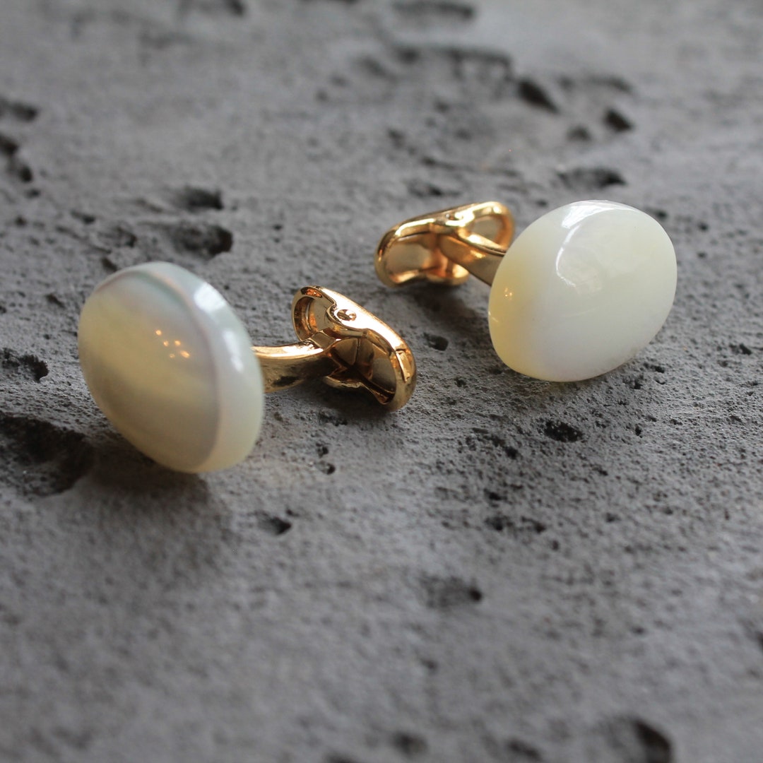 Mother of Pearl Natural Stone Cufflinks Silver Plated, Mother-of-pearl Gemstone Cuff Link, Gifts ...