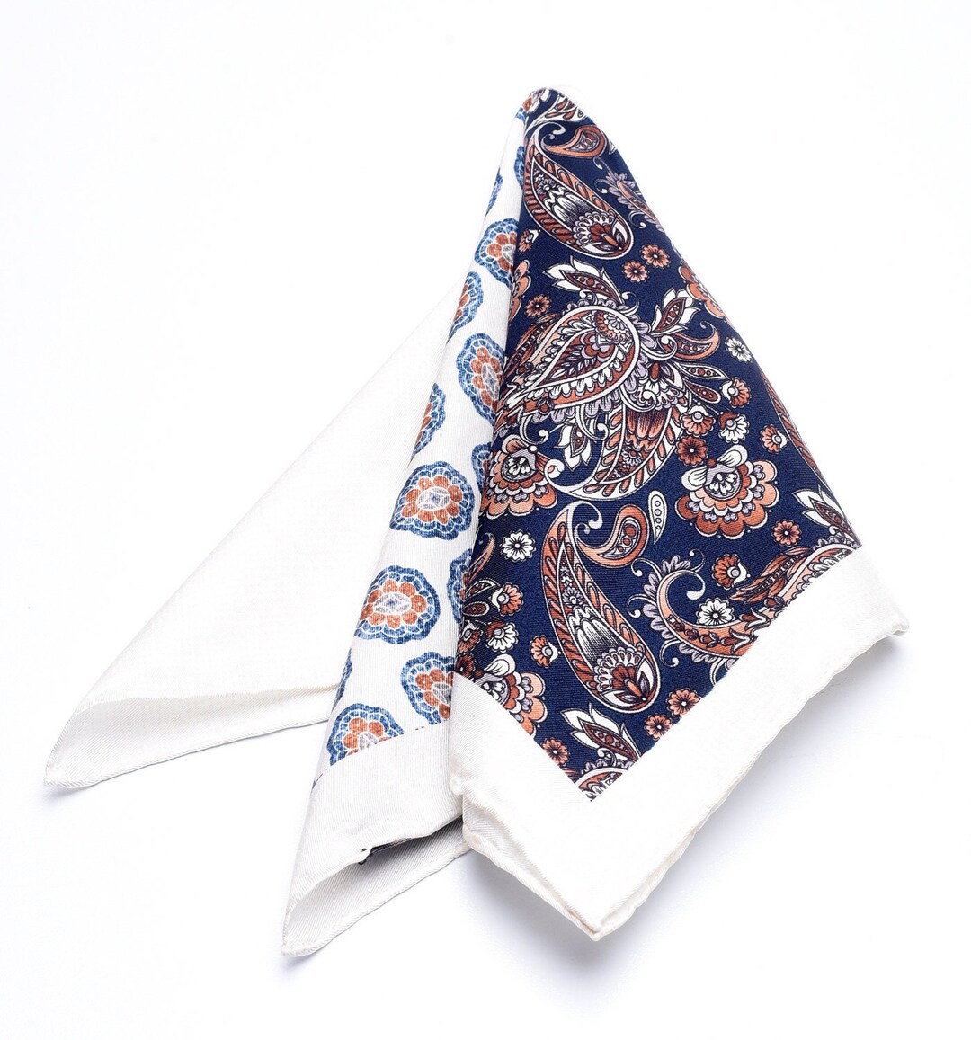 White 4 Patterns Italian Silk Pocketsquare, Handcrafted Pure 100% Silk ...