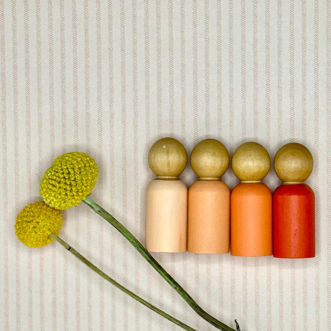 Hand-painted Orange Peg Dolls: Eco-friendly Wooden Toy Set - Etsy