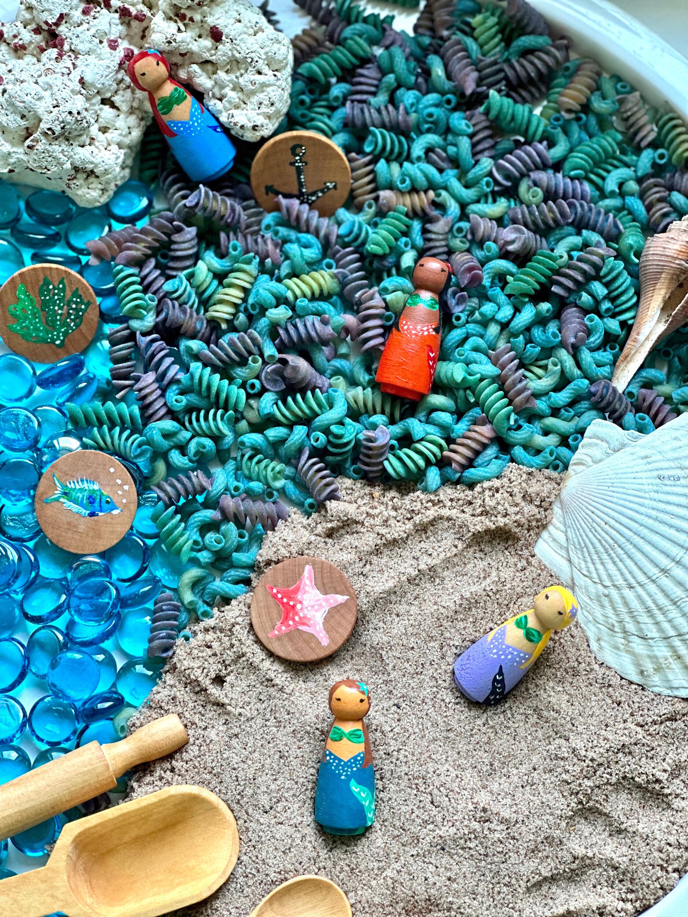 Mermaid Peg Doll: Red Hair, Blue Tail, Eco-friendly Hand Painted Toy A ...