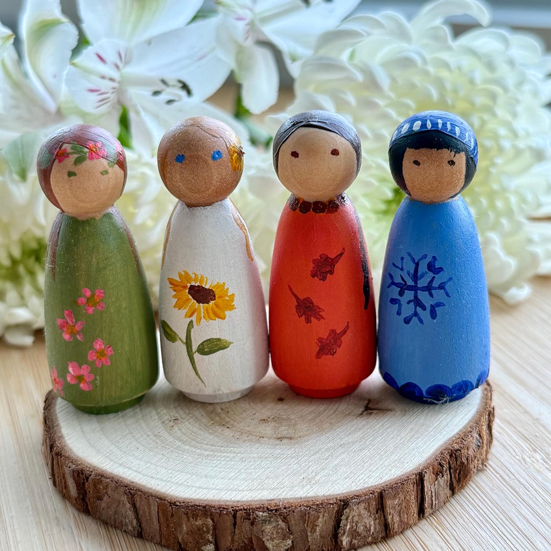4 Seasons Hand-painted Peg Dolls - Waldorf-inspired Heirloom Toy for ...