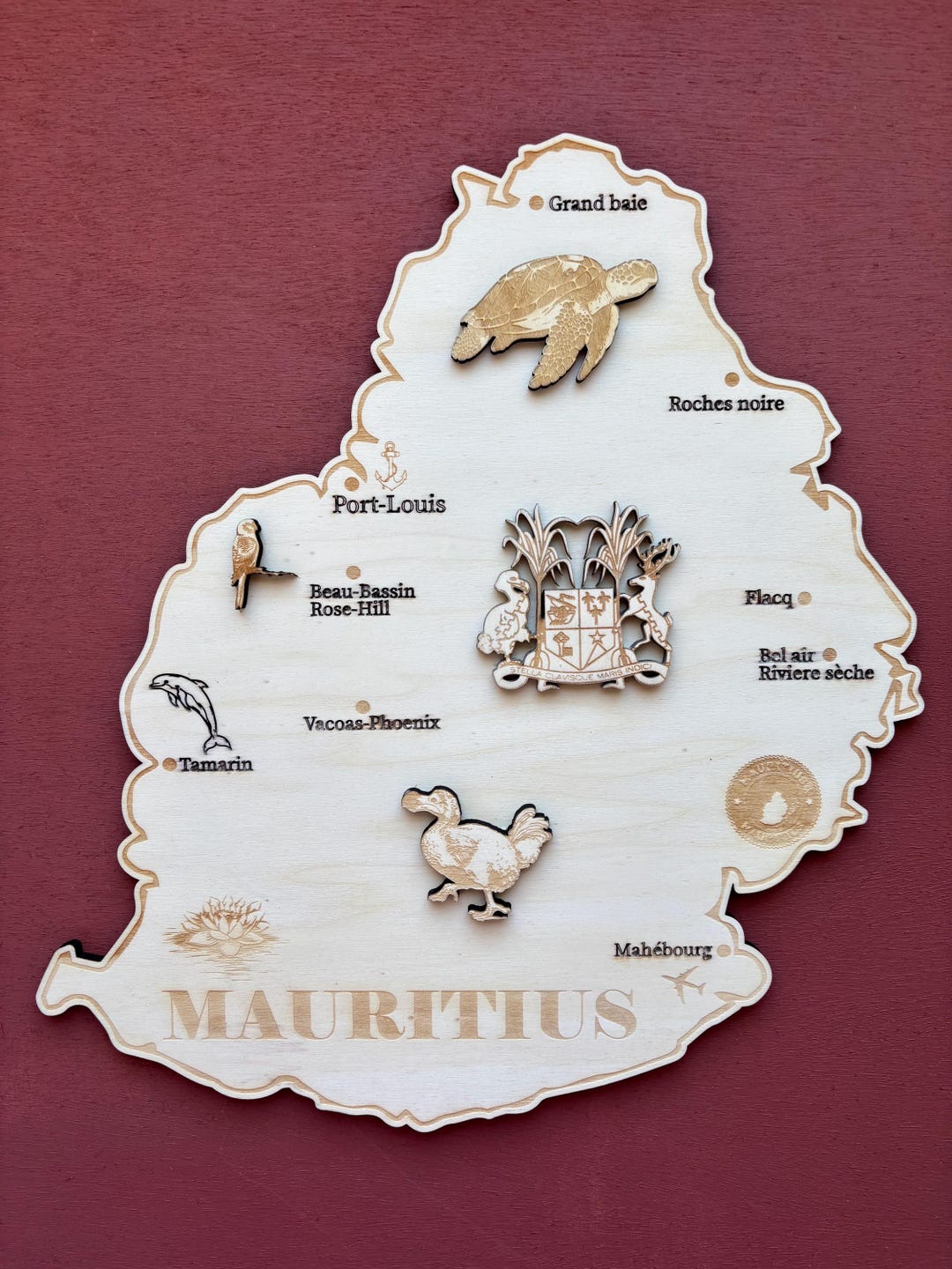 Mauritius Island, Mauritius Island Map, Engraved Wood, Laser Cut ...