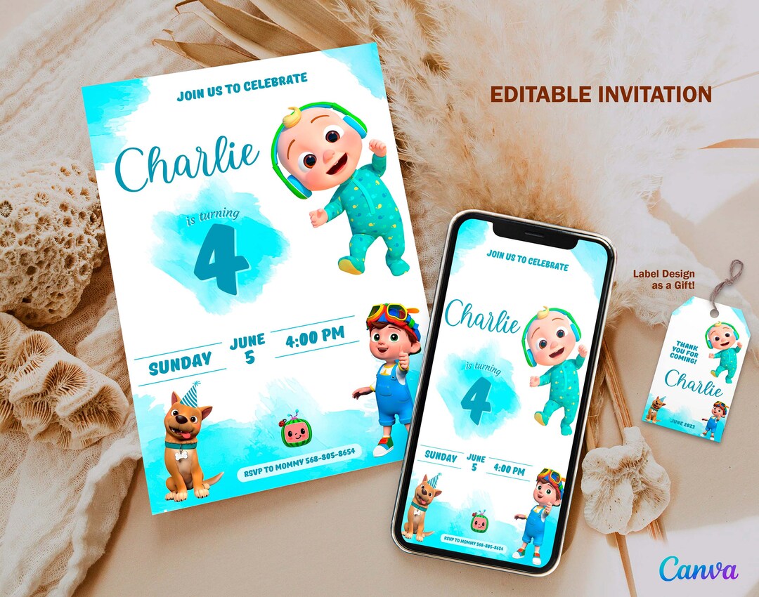 Cocomelon Invitation Editable Template JJ Invite Instant - Etsy España