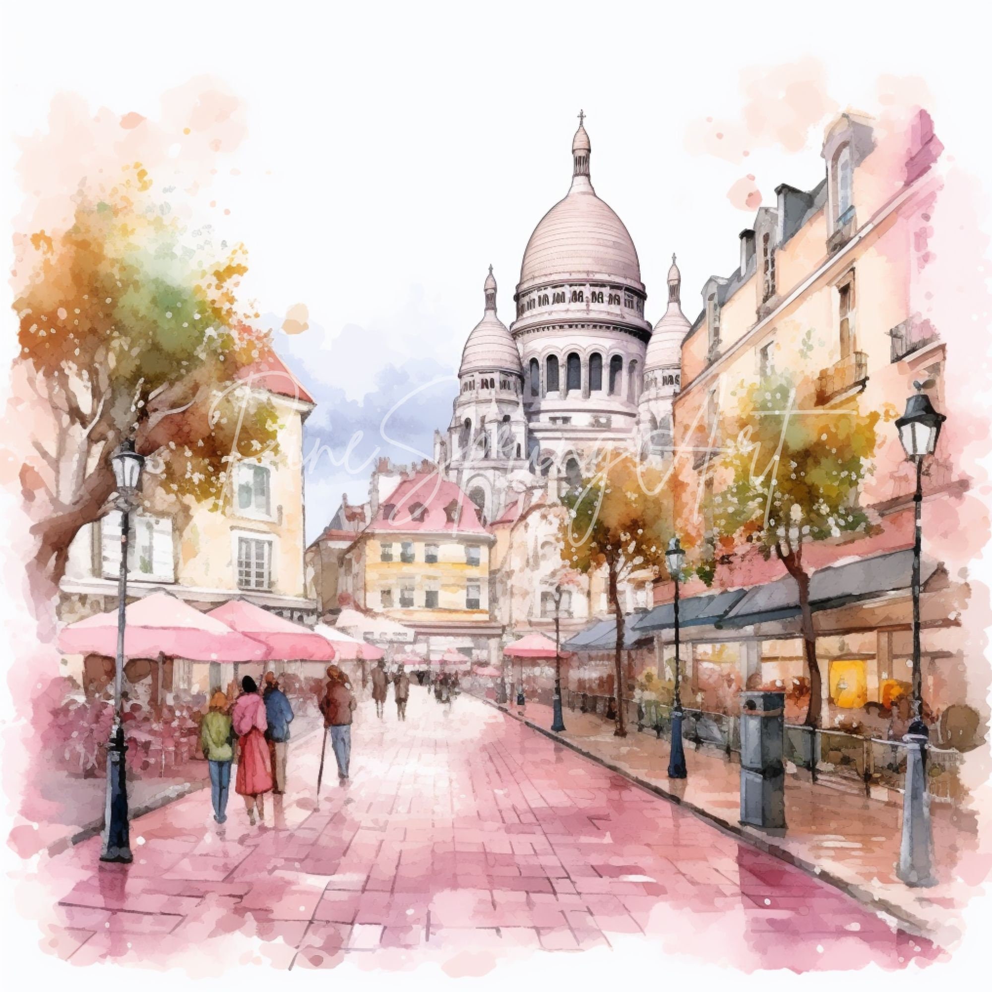Watercolor Paris Romantic Clipart Bundle, 14 HQ Pink Paris Clipart JPG ...