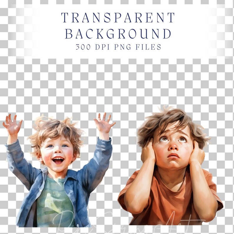 Kids Emotions Watercolor Clipart Bundle, Set of 15 HQ Children's Face ...