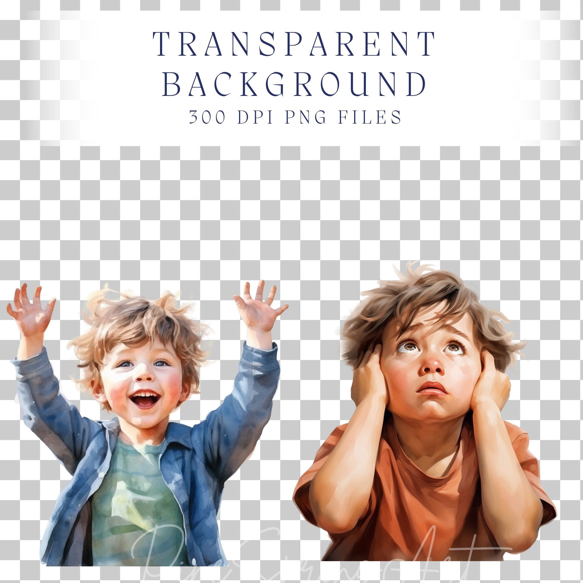 Kids Emotions Watercolor Clipart Bundle, Set of 15 HQ Children's Face ...