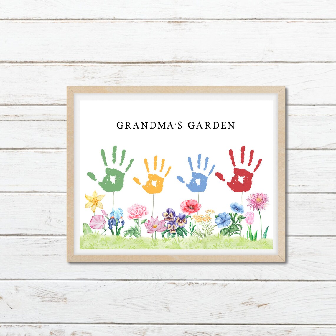 Grandma's Garden, Kids Handprint Artwork, Four Handprint Gift From Kids ...