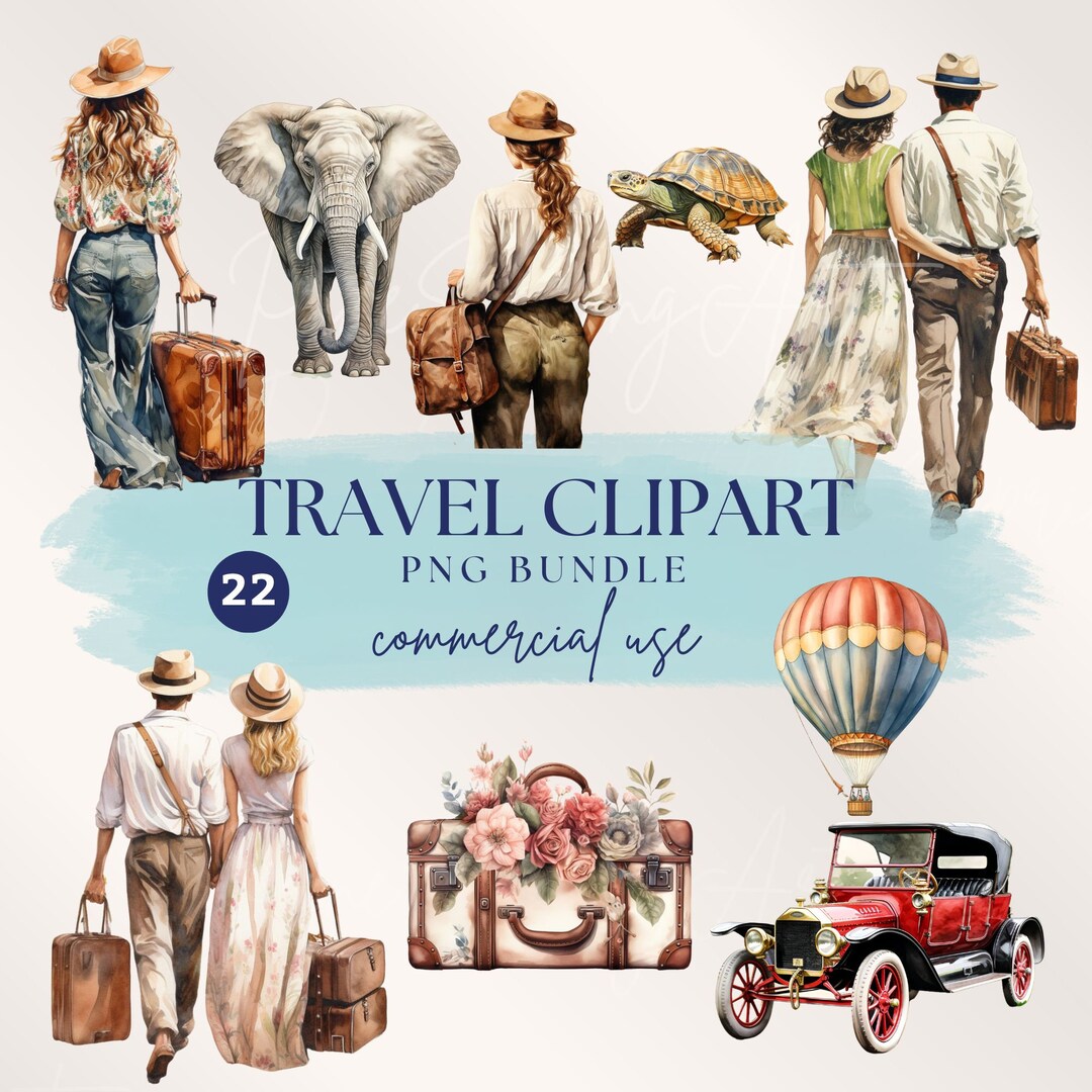 Watercolor Travel Clipart Bundle, Set of 20 HQ Planner Clipart, Vintage ...