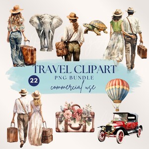 Watercolor Travel Clipart Bundle, Set of 20 HQ Planner Clipart, Vintage ...