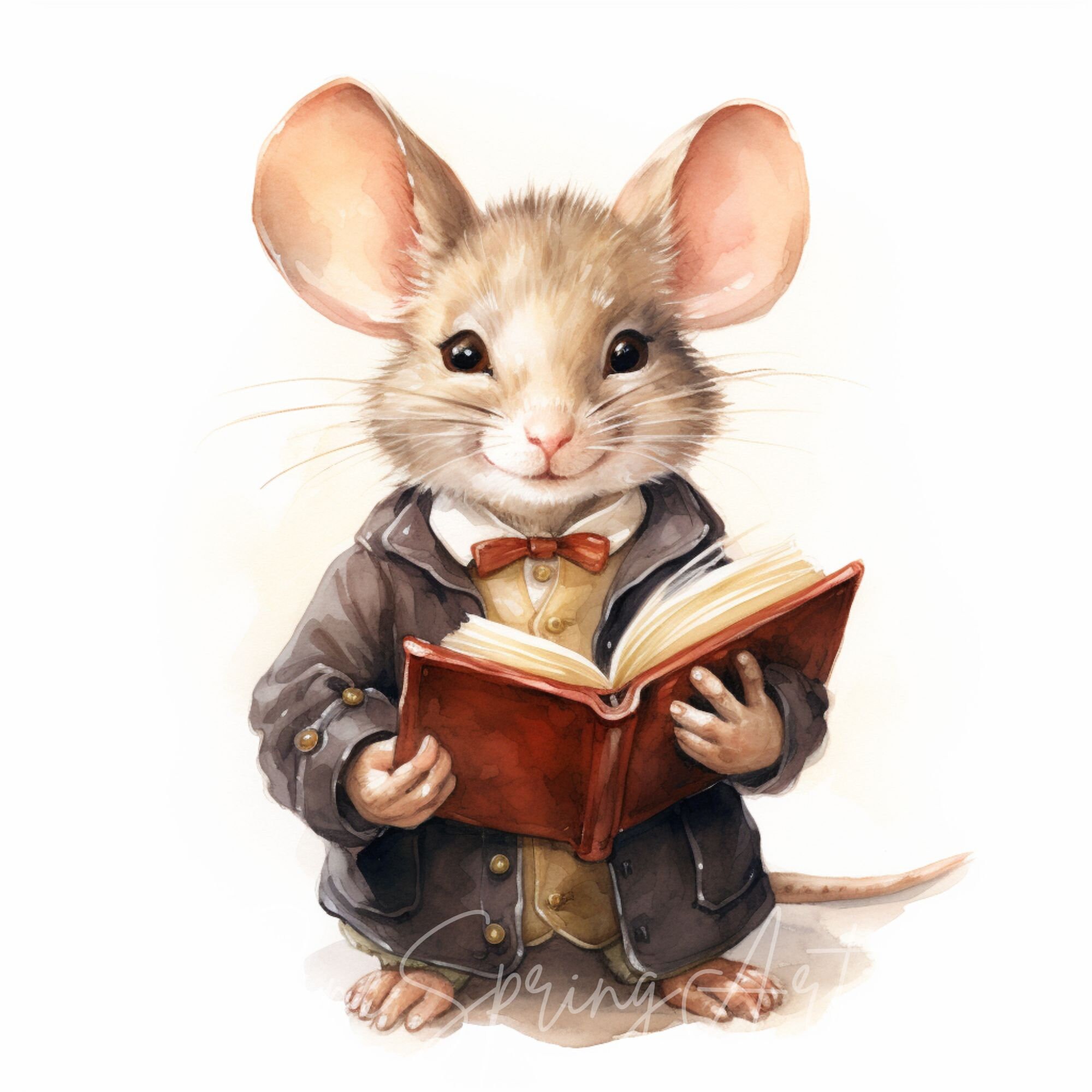 Student Mouse Watercolor Clipart Bundle, Set of 10 HQ Cute Mice PNG ...