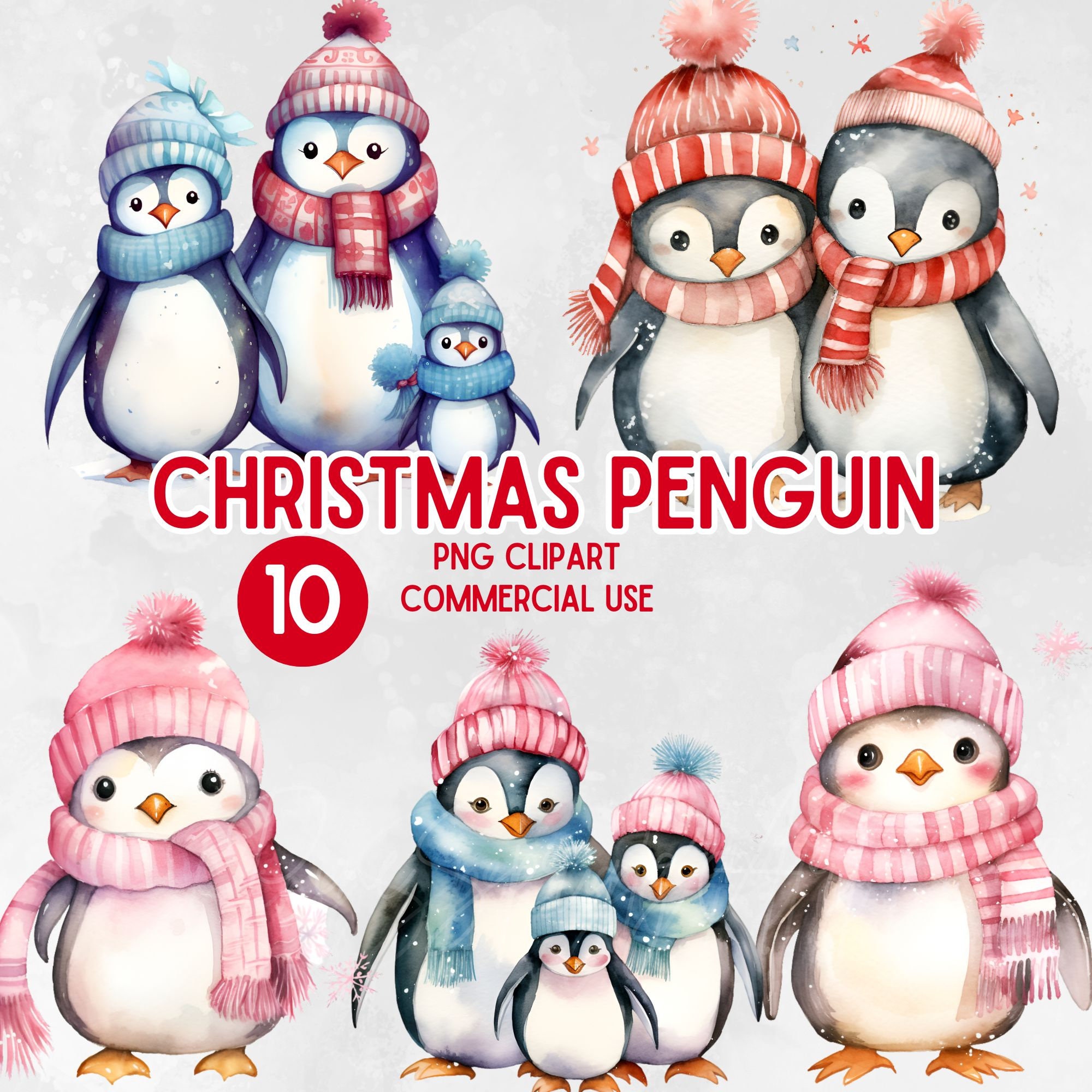 Penguin Clipart Watercolor Christmas Penguin Clipart Bundle Png, Winter ...