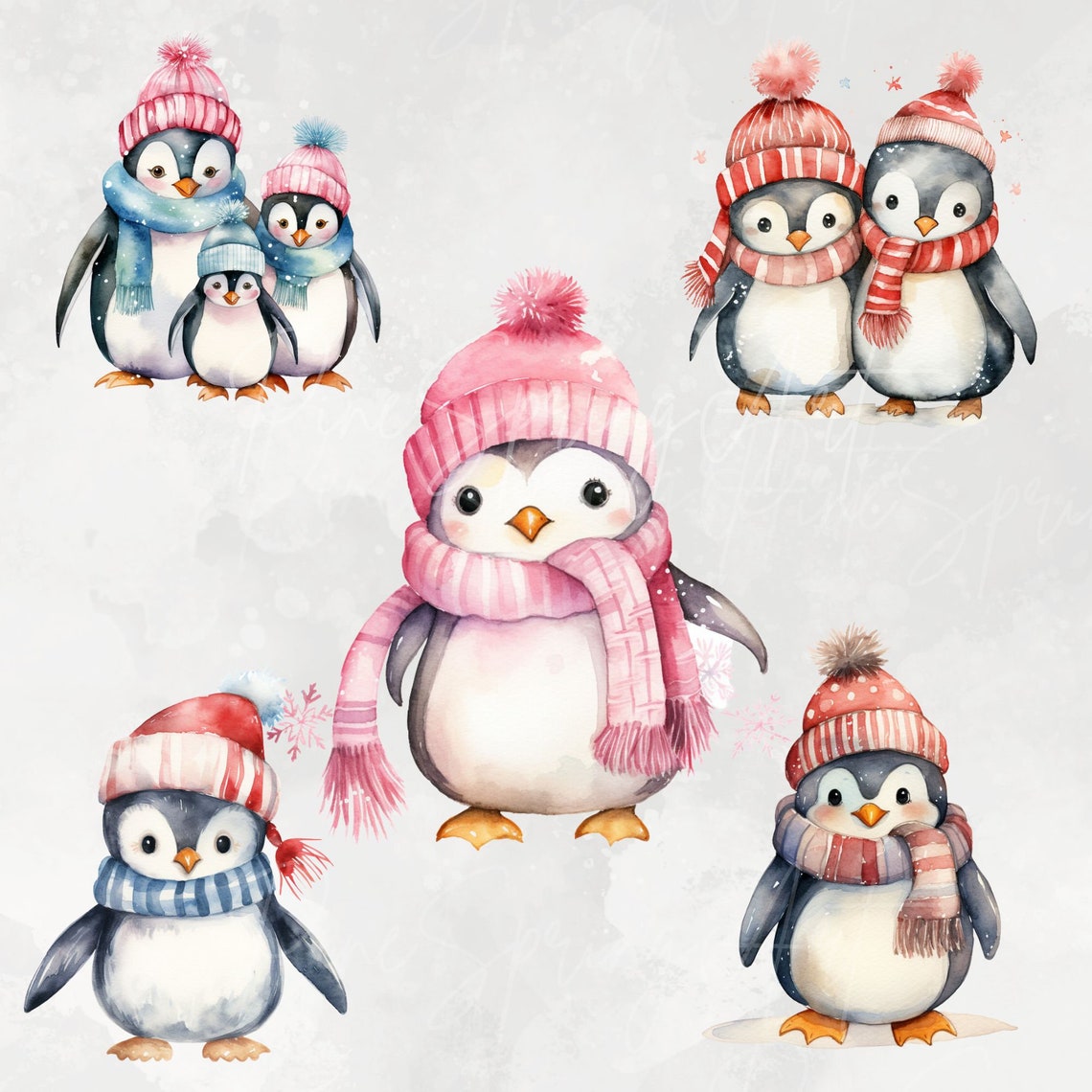 Penguin Clipart Watercolor Christmas Penguin Clipart Bundle Png, Winter ...