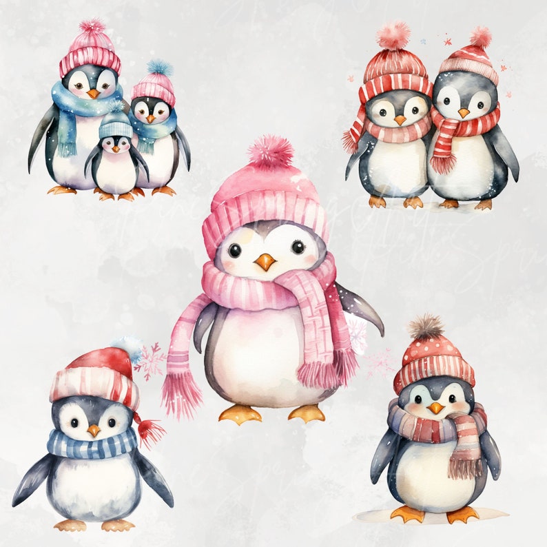 Penguin Clipart Watercolor Christmas Penguin Clipart Bundle Png, Winter ...