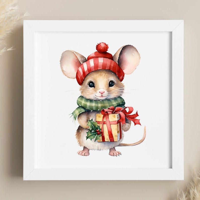 Christmas Mouse Watercolor Clipart Bundle, Set of 17 HQ Cute Mice PNG ...