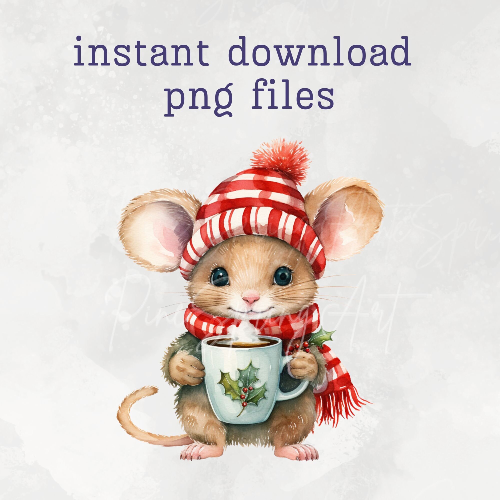 Christmas Mouse Watercolor Clipart Bundle, Set of 17 HQ Cute Mice PNG ...