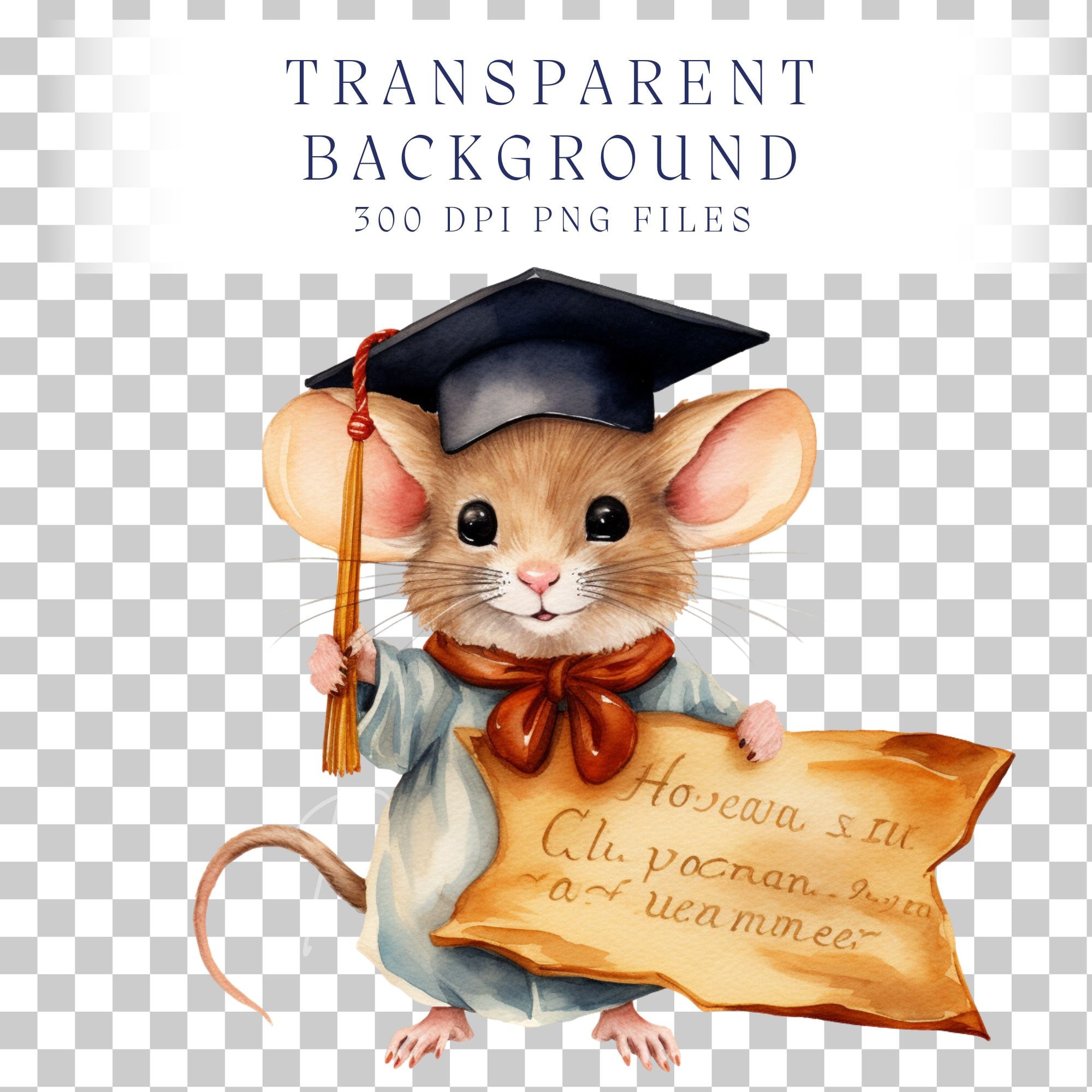 Student Mouse Watercolor Clipart Bundle, Set of 10 HQ Cute Mice PNG ...