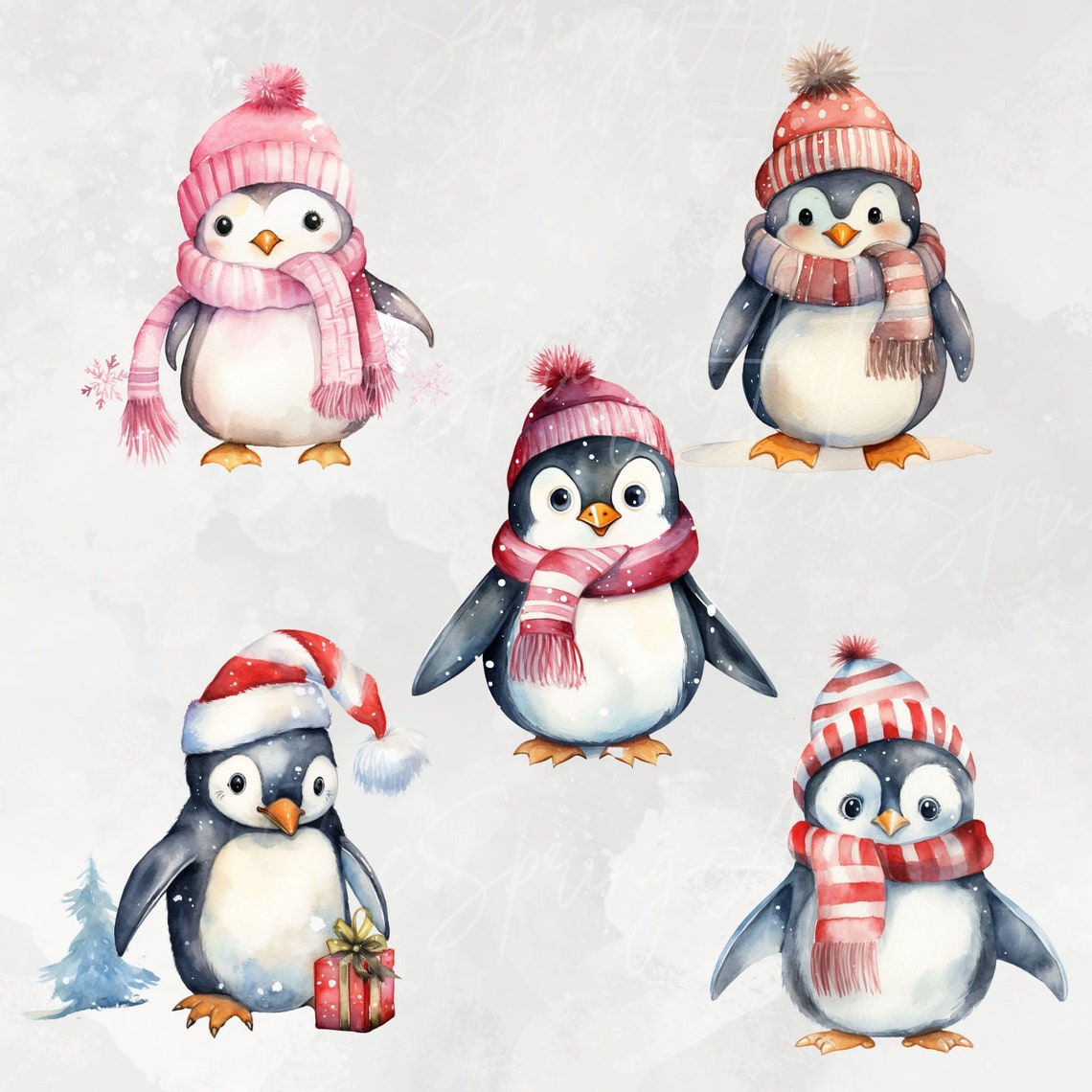 Penguin Clipart Watercolor Christmas Penguin Clipart Bundle Png, Winter ...