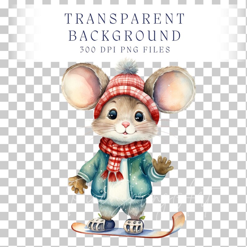 Christmas Mouse Watercolor Clipart Bundle, Set of 17 HQ Cute Mice PNG ...