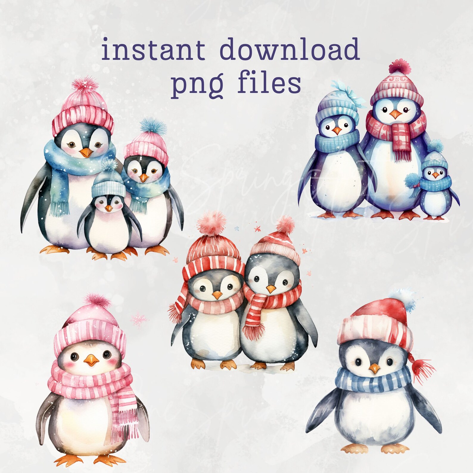 Penguin Clipart Watercolor Christmas Penguin Clipart Bundle Png, Winter ...