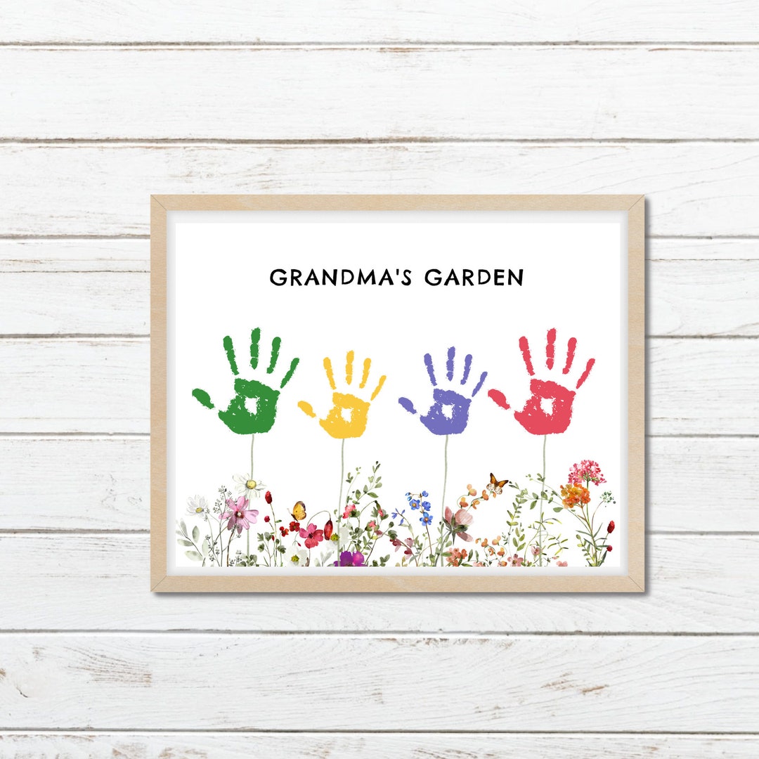 Grandma's Garden, Kids Handprint Artwork, Four Handprint Gift From Kids ...