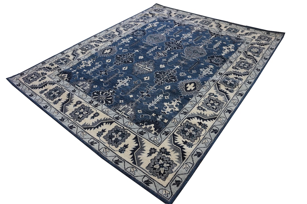 Navy Blue Field Wool 8x10 Area Rug - Etsy