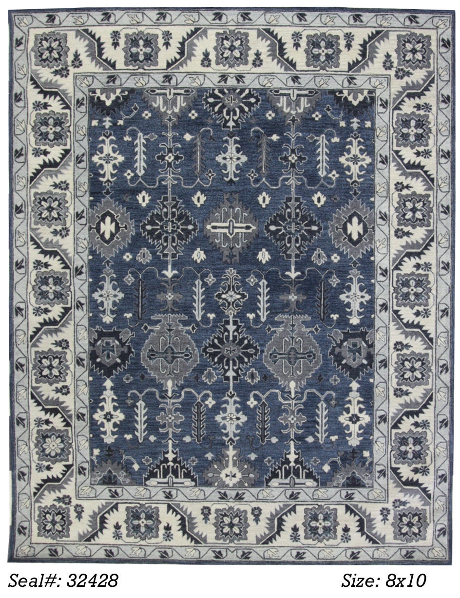 Navy Blue Field Wool 8x10 Area Rug - Etsy