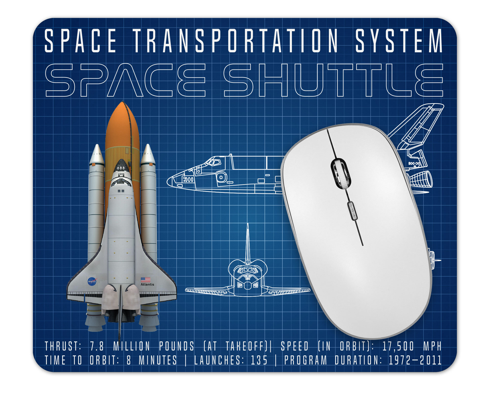 NASA Space Shuttle Atlantis Blueprint Mouse Pad | Space Exploration ...
